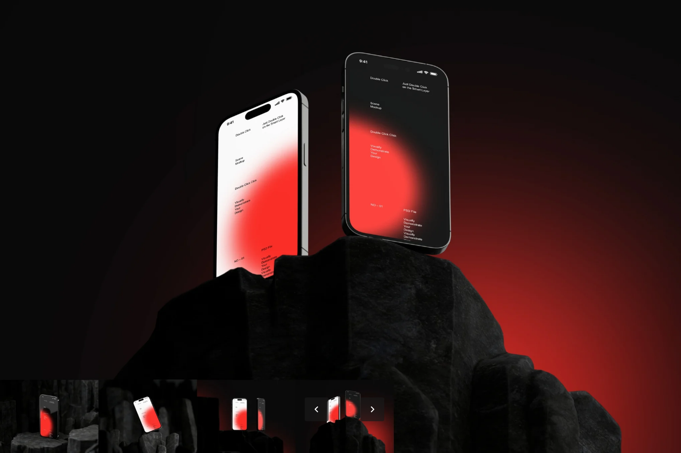 iPhone 14 Pro高清PSD分层模板6000×4500智能对象换图透明背景可编辑设计素材合集 _ 果觅网（gooodme）